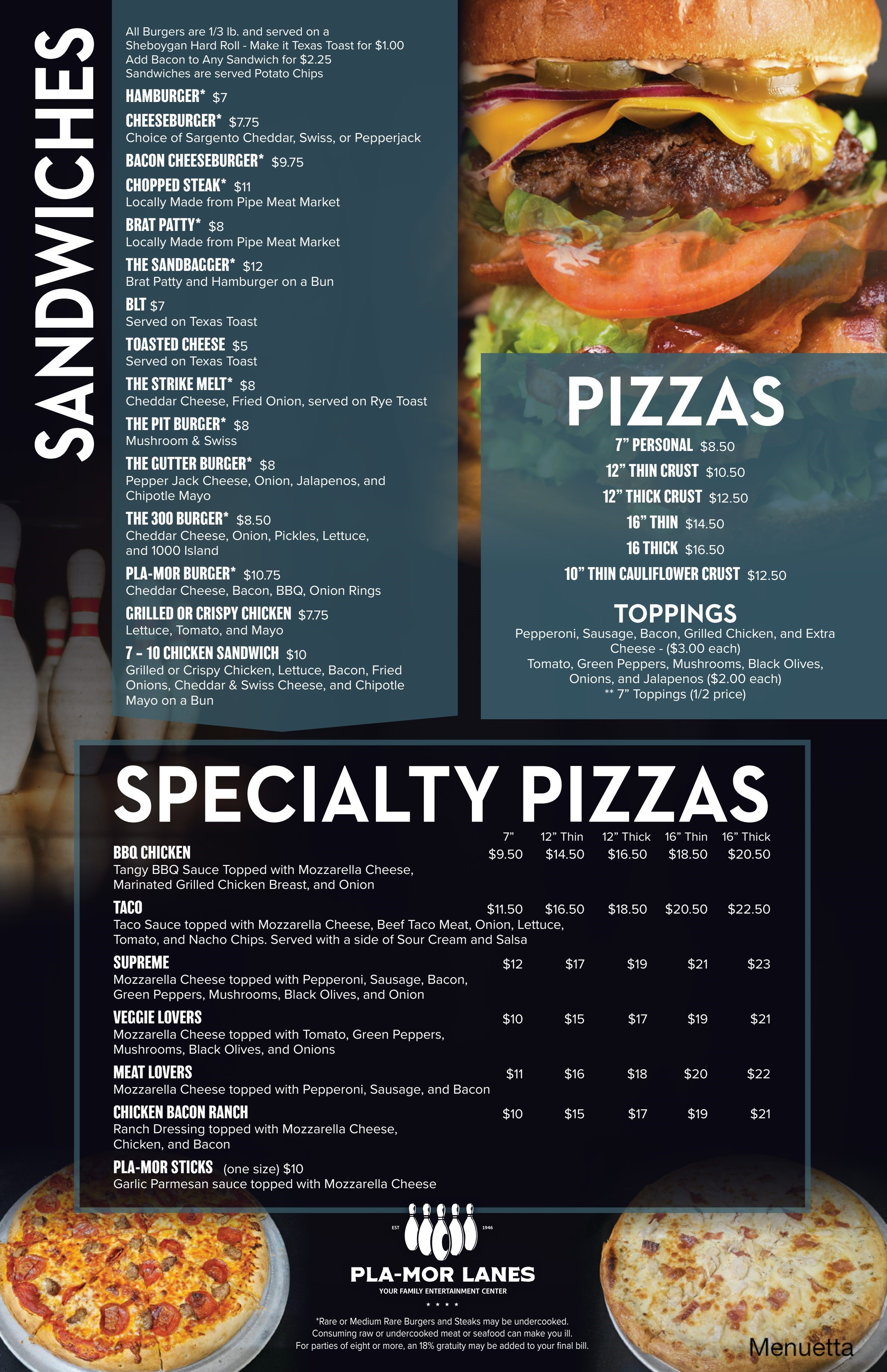 Pla-Mor Lanes, LLC > Menu